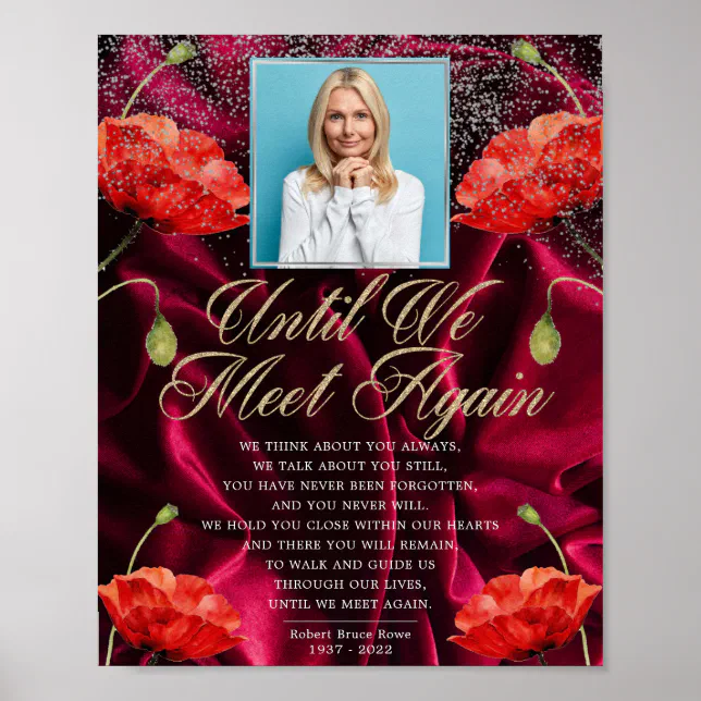 Velvet Photo Elegant Red Roses Funeral Poem Sign | Zazzle