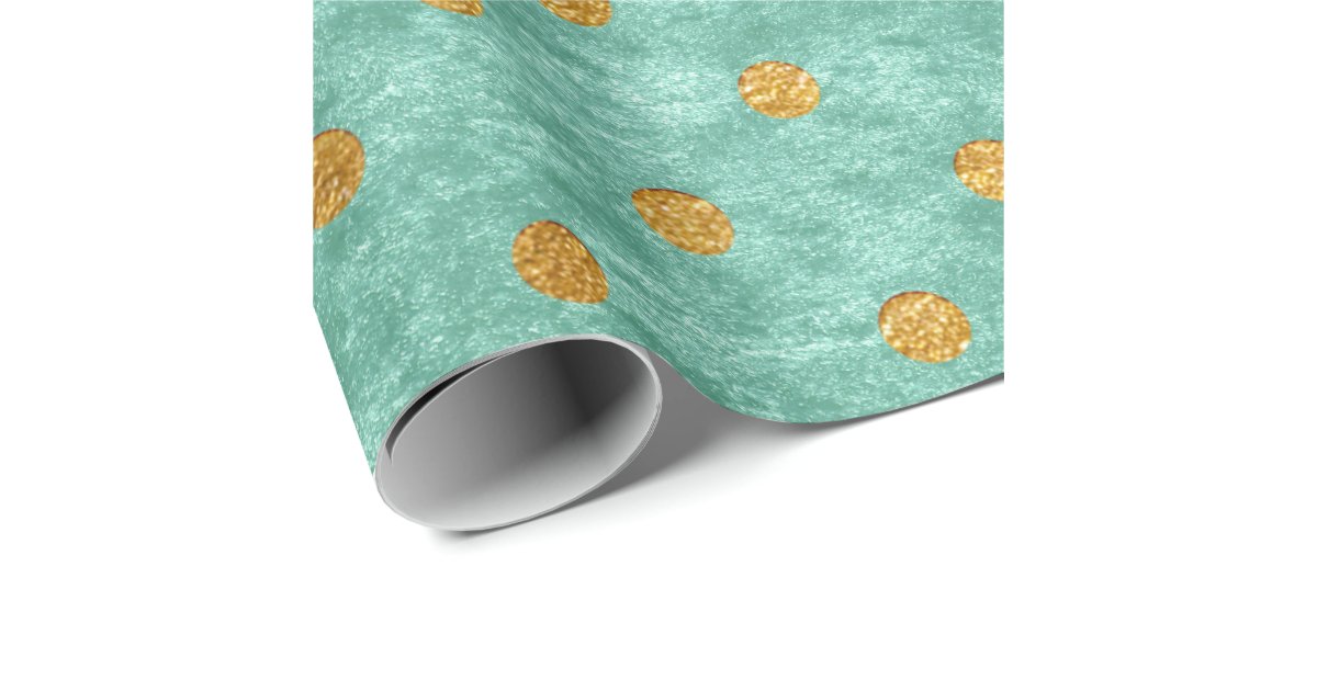 Velvet Polka Tiny Golden Dots Teal Aqua Tiffany Wrapping Paper | Zazzle