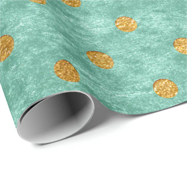Velvet Polka Tiny Golden Dots Teal Aqua Tiffany Wrapping Paper | Zazzle