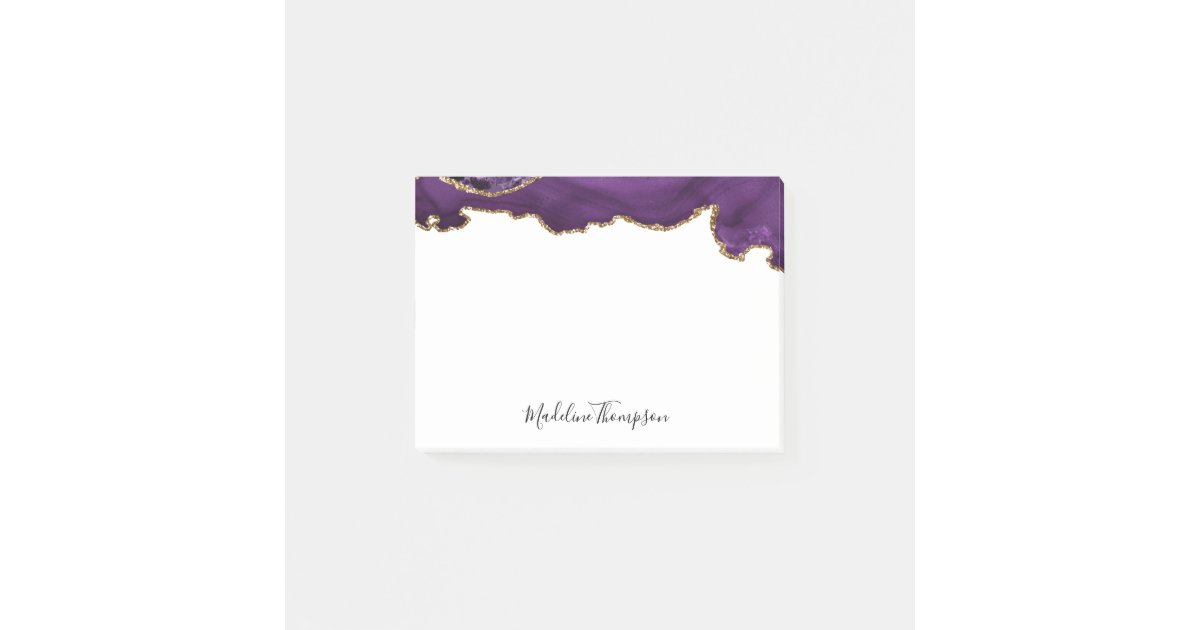 Velvet Purple Gold Agate Geode Script Typography Post-it Notes | Zazzle