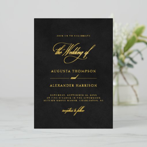 Velvet Texture Imitation & Gold Classy Wedding Foil Invitation | Zazzle