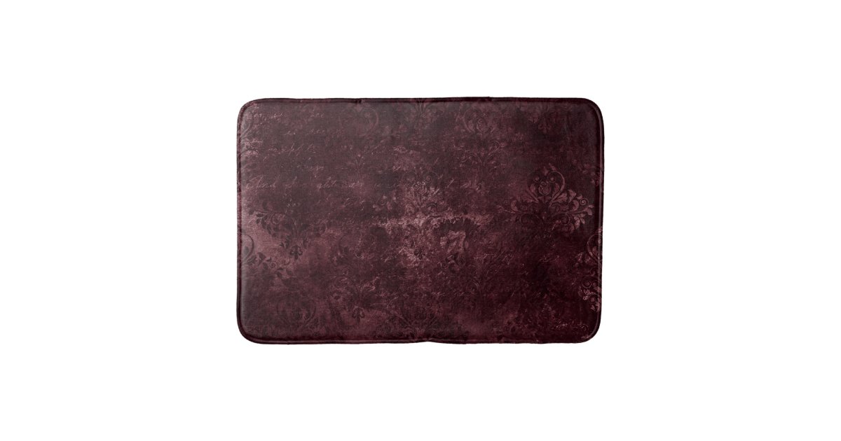 Velvety Wine Damask | Bordeaux Sangria Grunge Glam Bath Mat | Zazzle