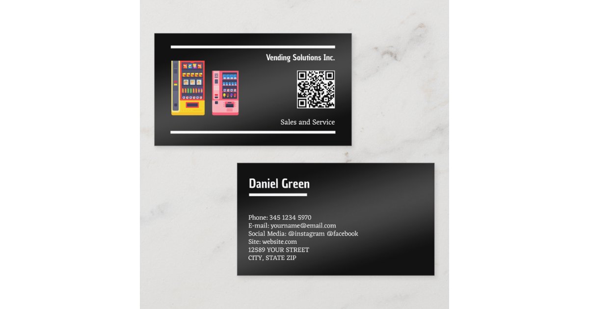 Vending Black Custom QR Business Card | Zazzle