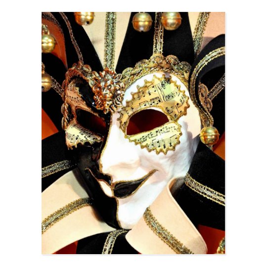 Venetian Carnival Jester Mask with Bells Postcard | Zazzle.com