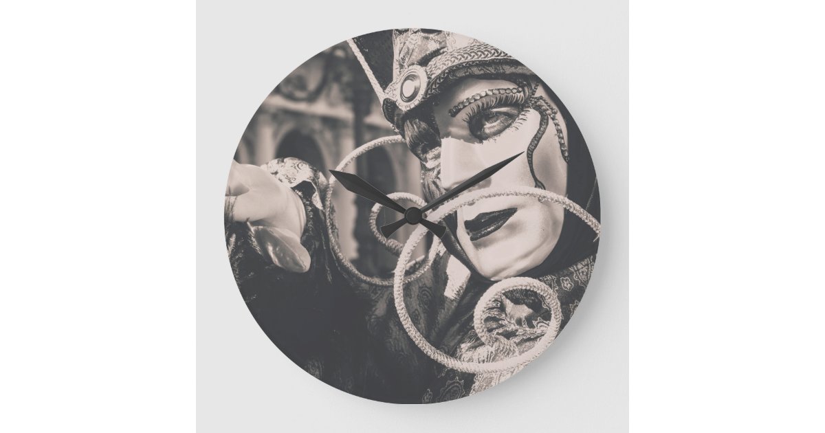 Venetian carnival mask large clock | Zazzle