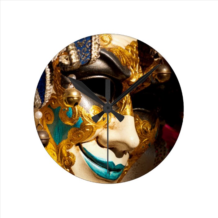 Venetian Costume Mask for Carnival Round Clock | Zazzle.com
