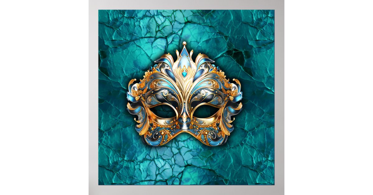 Venetian Masquerade Mask on Turquoise Ground Poster | Zazzle
