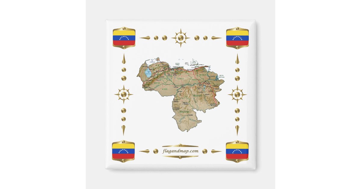Venezuela Map + Flags Magnet | Zazzle