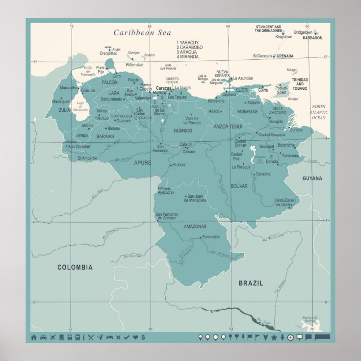 Venezuela Map - Vintage High Detailed vintage Illu Poster | Zazzle