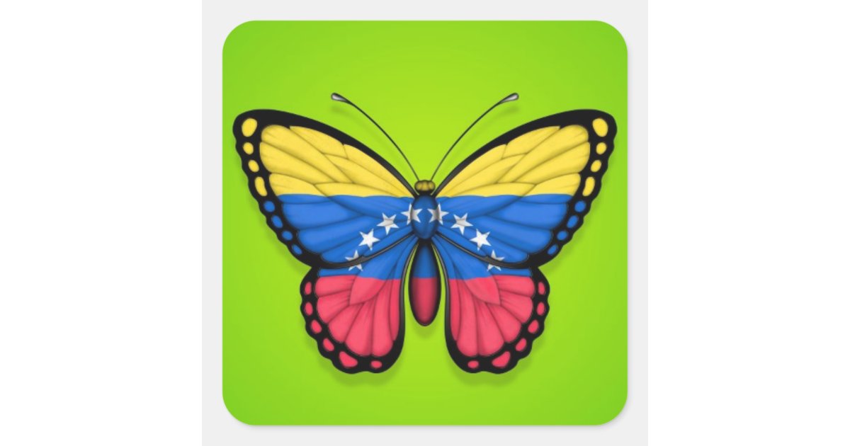 Venezuelan Butterfly Flag on Green Square Sticker | Zazzle