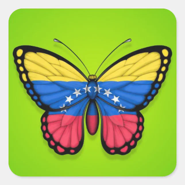 Venezuelan Butterfly Flag on Green Square Sticker | Zazzle