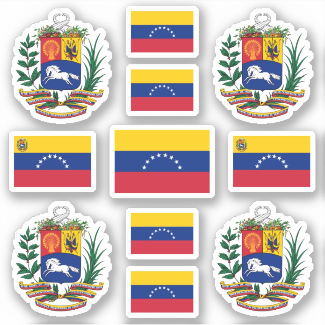 Venezuelan state symbols / coat of arms and flag sticker | Zazzle