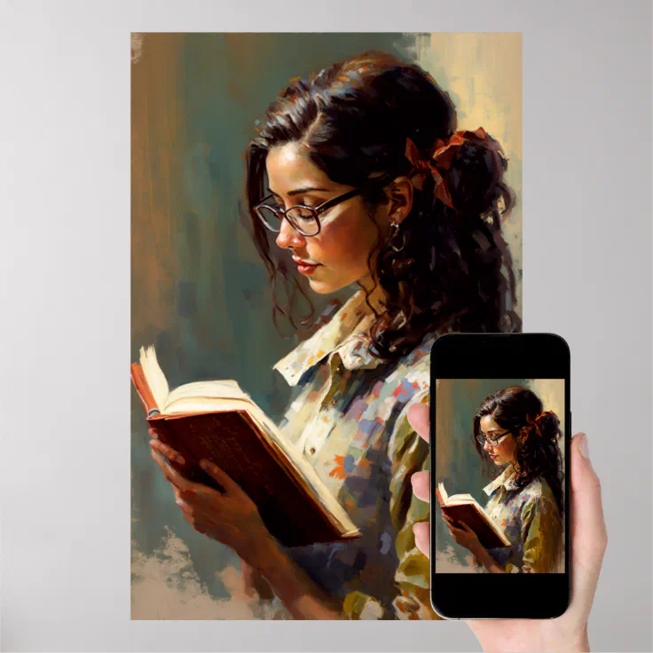 Venezuelan Woman Reading Book Portrait Painting Poster | Zazzle