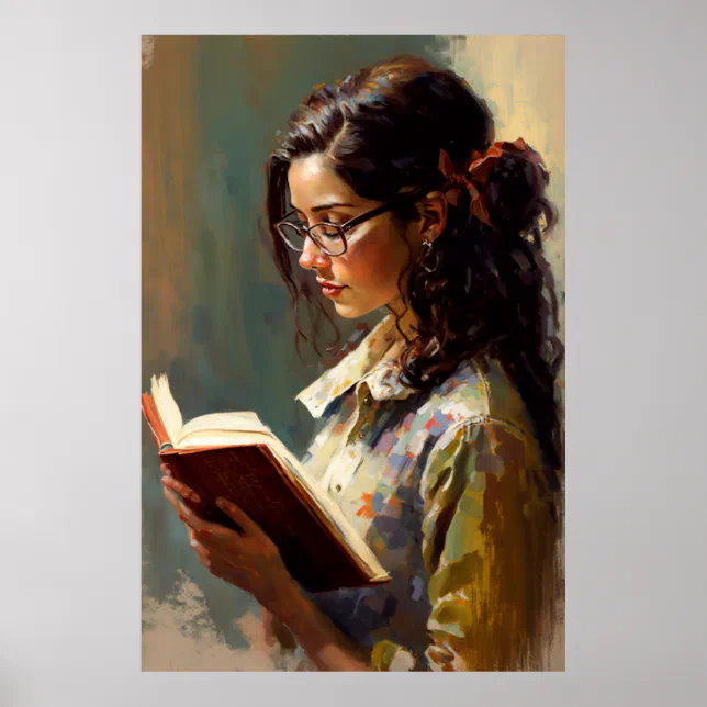 Venezuelan Woman Reading Book Portrait Painting Poster | Zazzle