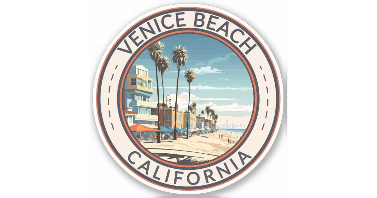 Venice Beach California Boardwalk Travel Art Retro Sticker | Zazzle