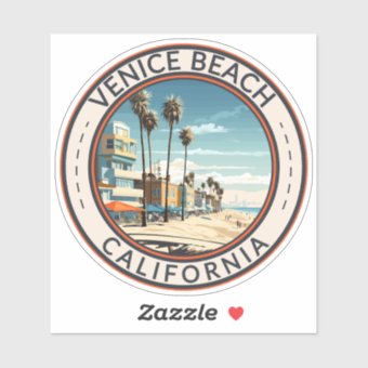 Venice Beach California Boardwalk Travel Art Retro Sticker | Zazzle