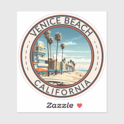 Venice Beach California Boardwalk Travel Art Retro Sticker | Zazzle