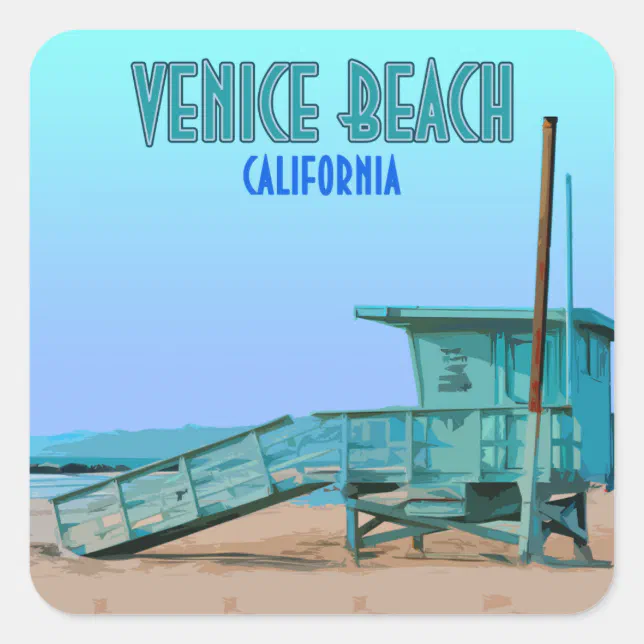 Venice Beach California Vintage Square Sticker | Zazzle