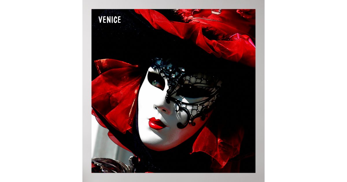 Venice Carnival Colorful Traditional Red Mask Poster | Zazzle