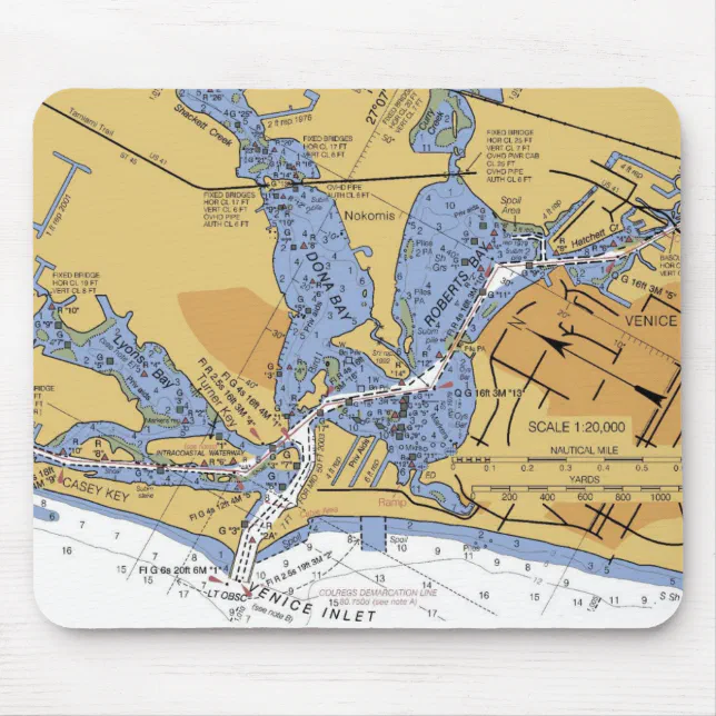 Venice, Florida nautical Harbor chart Mousepad | Zazzle