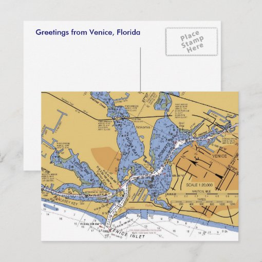 Venice, Florida nautical Harbor chart Postcard | Zazzle