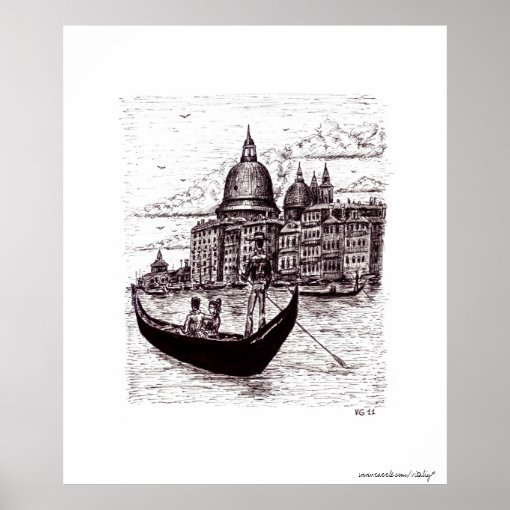 Venice Italy black and white pen ink drawing Poster | Zazzle