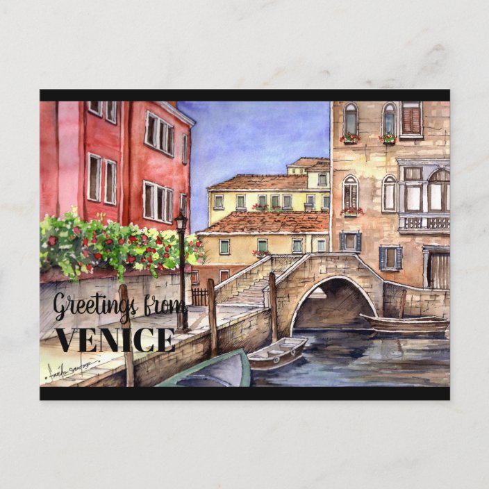 Venice Italy Pen & Wash Watercolor Postcard | Zazzle.com