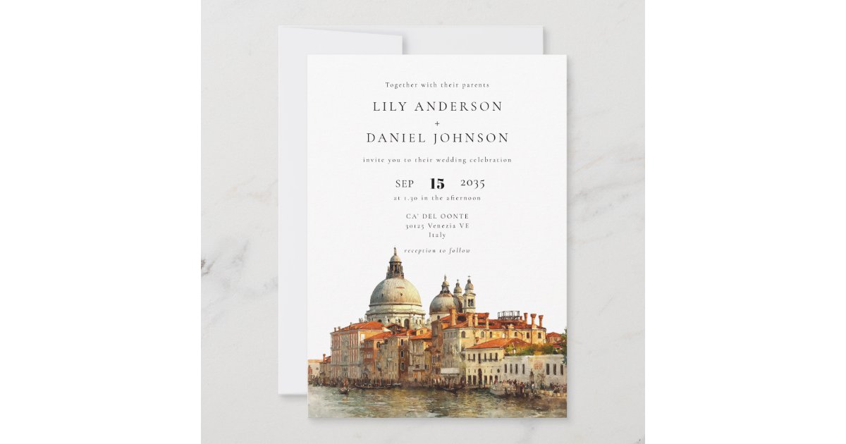 Venice Skyline Watercolor QR Code Wedding Invitation | Zazzle