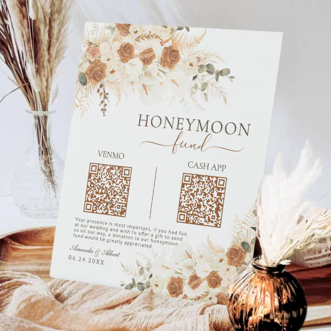 Venmo & Cash App QR Code Honeymoon Fund Wedding Pedestal Sign | Zazzle