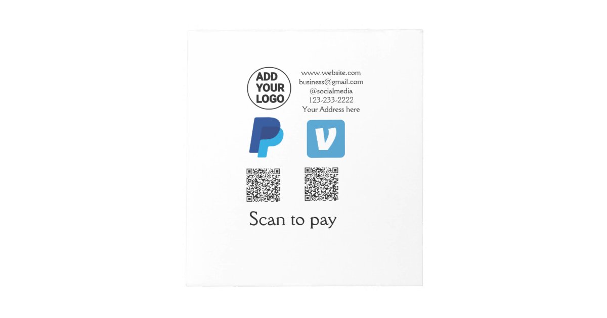 Venmo paypal scan to pay add q r code logo text na notepad | Zazzle