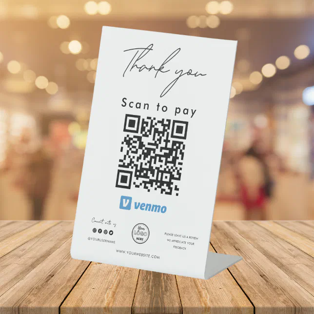 Venmo QR Code Logo Scan to Pay Thank you Pedestal Sign | Zazzle