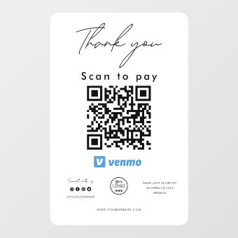 Venmo QR Code Logo Scan to Pay Thank you Window Cling | Zazzle