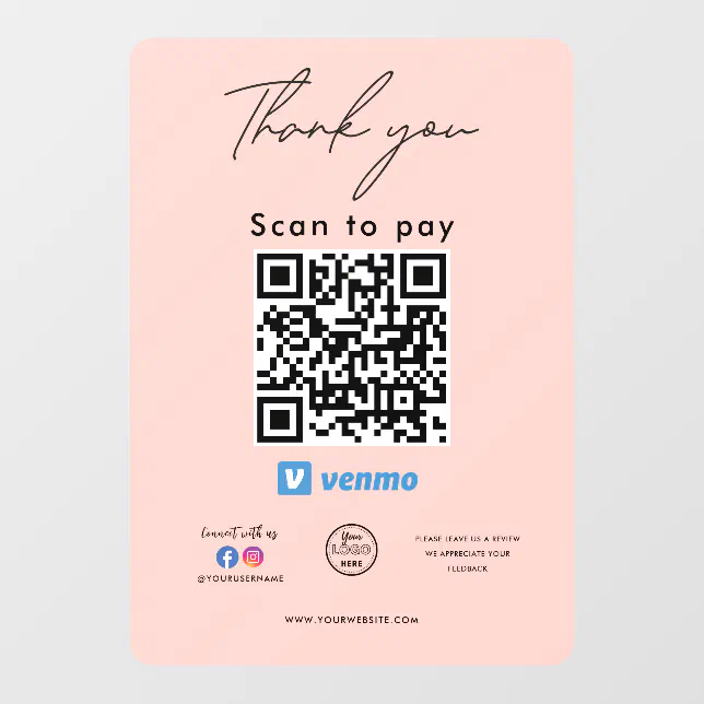 Venmo QR Code Logo Thank you Scan to Pay Window Cling | Zazzle