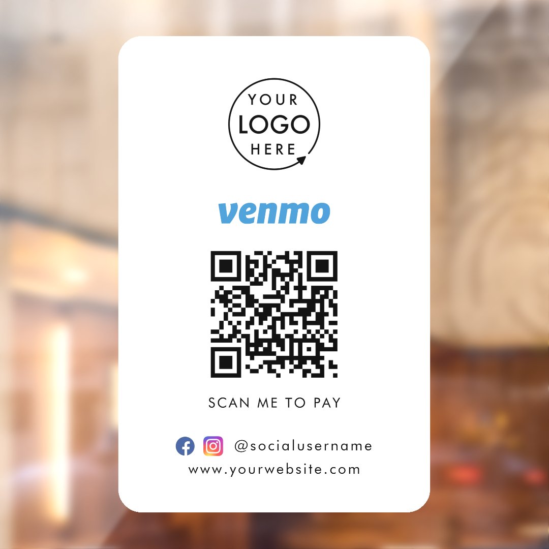Venmo QR Code Payment | Scan to Pay Business Logo Window Cling | Zazzle