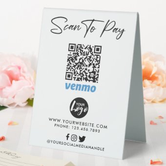 Venmo QR Code Payment | Scan to Pay Logo Table Tent Sign | Zazzle