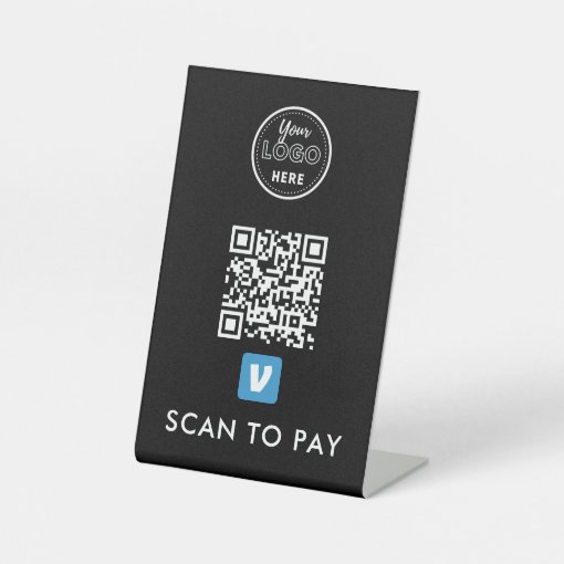 Venmo QR Code Scan to Pay Modern Logo Black Pedestal Sign | Zazzle