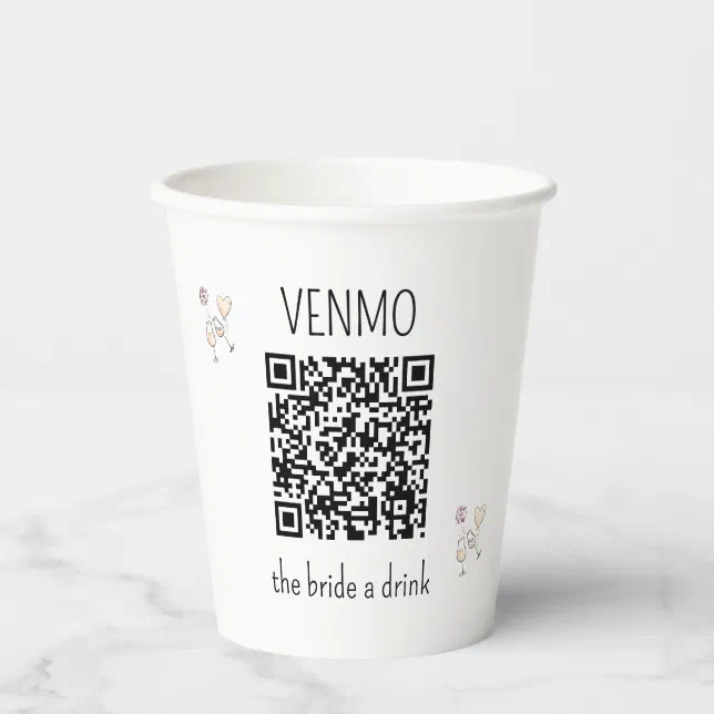 VENMO the Bride a Drink QR Code Bachelorette Party Paper Cups | Zazzle