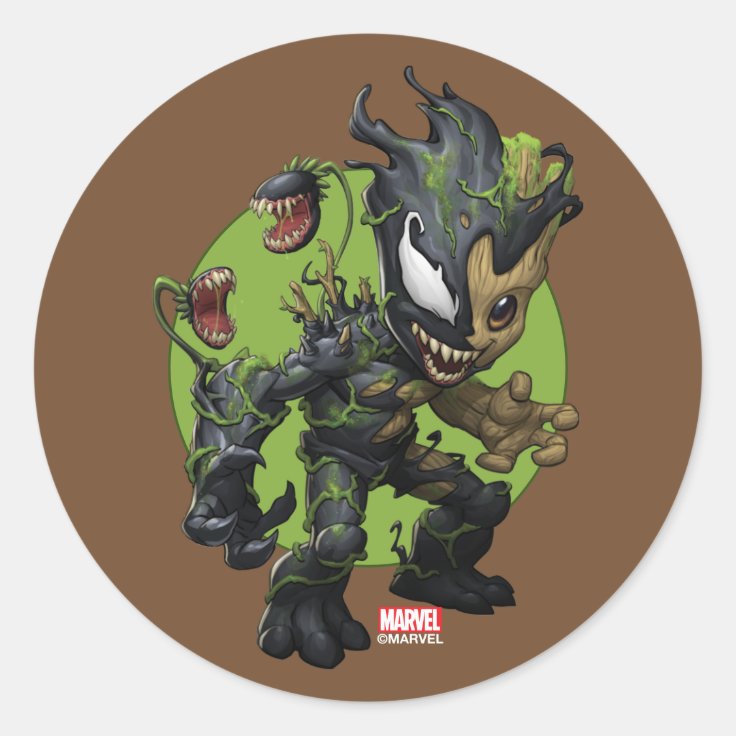 Venomized Baby Groot Classic Round Sticker | Zazzle