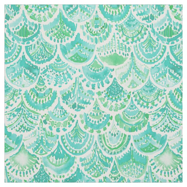 SPLASH Blue Watercolor Mermaid Scales Fabric | Zazzle.com