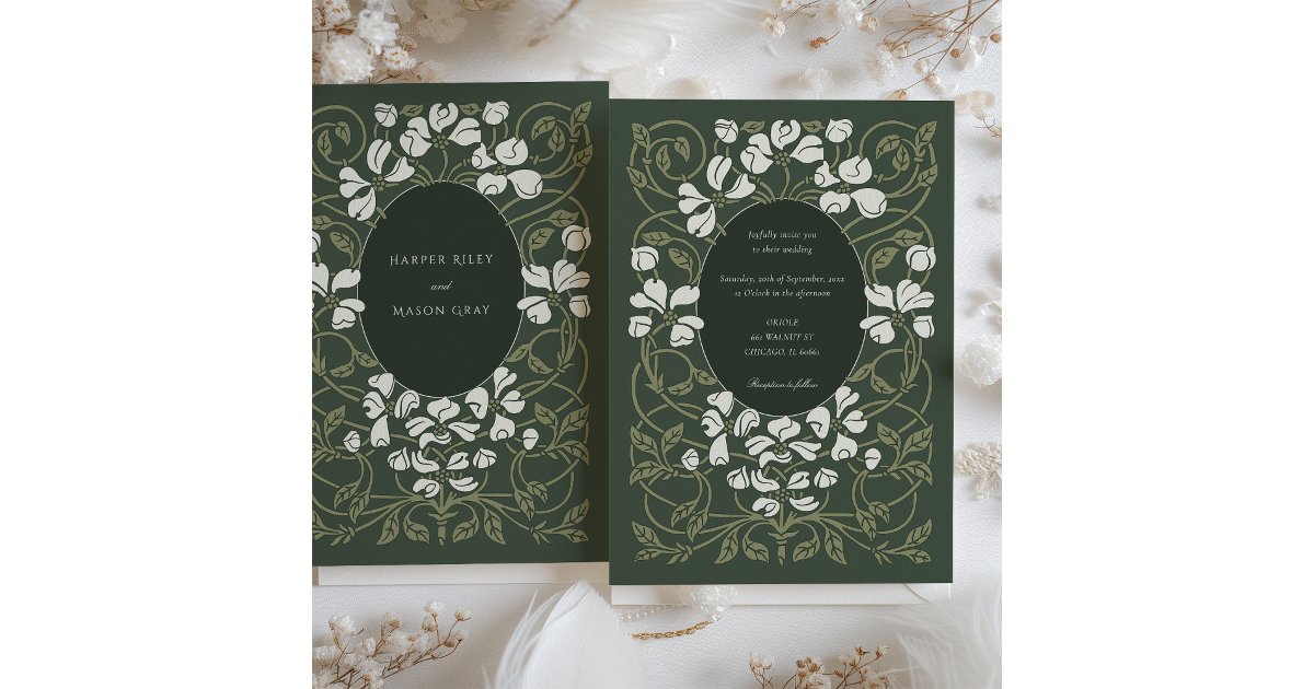 Verdant Romance Art Nouveau Wedding Invitation | Zazzle