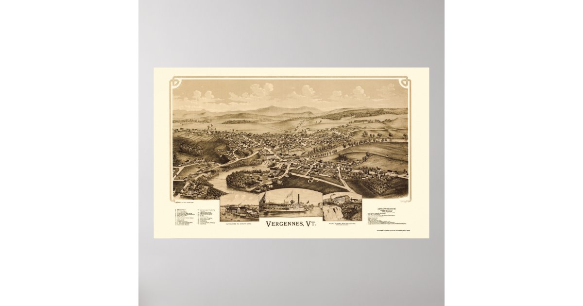 Vergennes, VT Panoramic Map - 1890 Poster | Zazzle