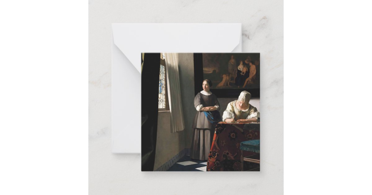 Vermeer - Lady Writing a Letter with her Maid Note Card | Zazzle