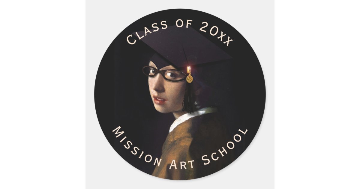 Vermeer Pearl Earring Graduation Grad Cap Classic Round Sticker | Zazzle