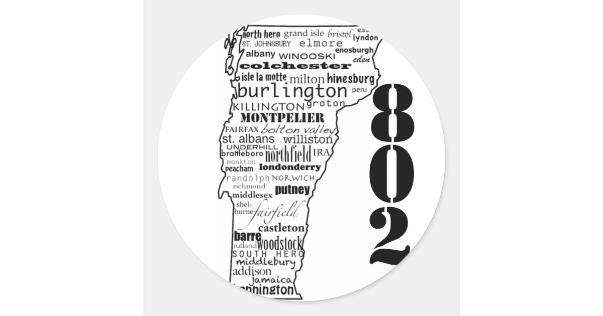 Vermont "802" stickers | Zazzle