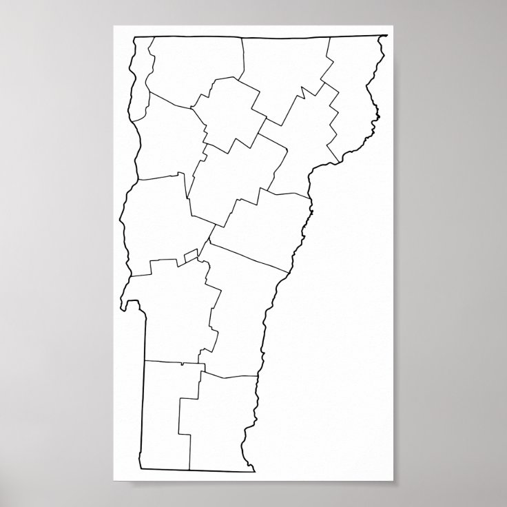 Vermont Counties Blank Outline Map Poster | Zazzle