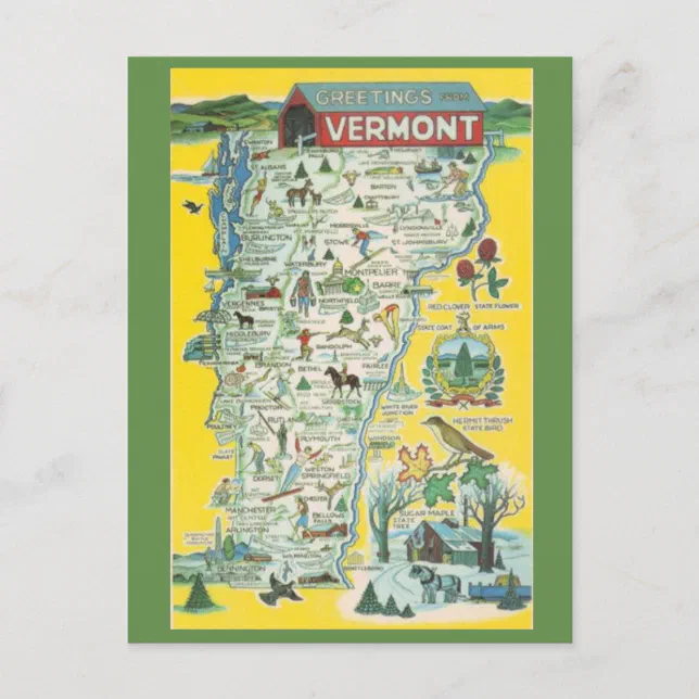 Vermont State Map Postcard | Zazzle