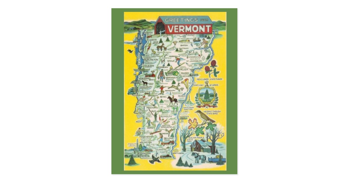Vermont State Map Postcard | Zazzle.com