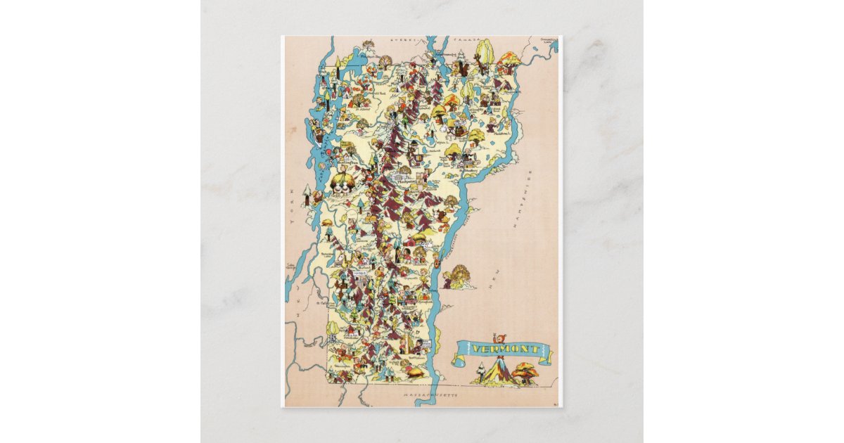 Vermont Vintage Funny Map Postcard | Zazzle