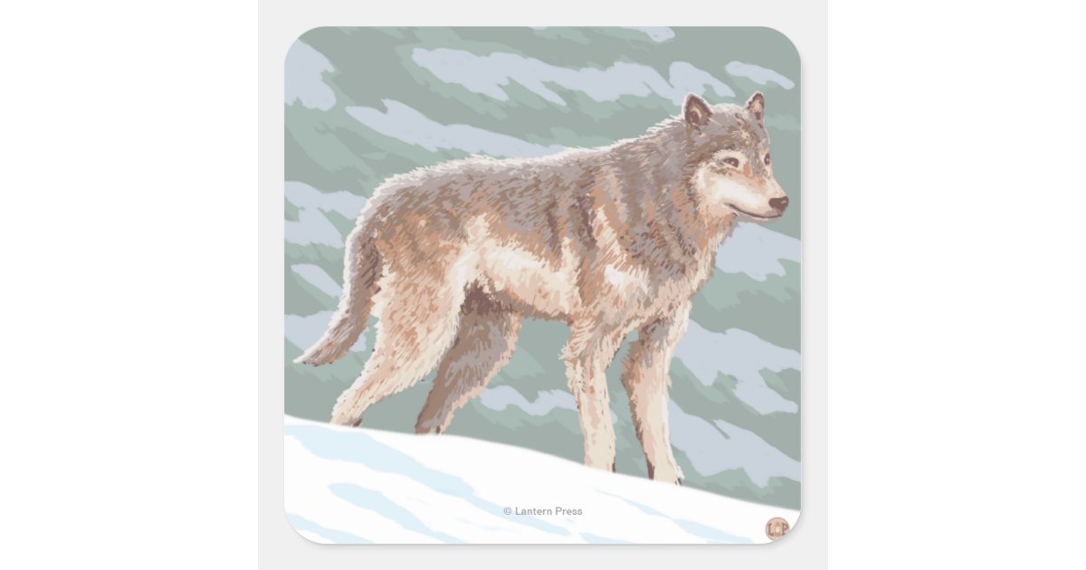 VermontWolf Scene Square Sticker | Zazzle