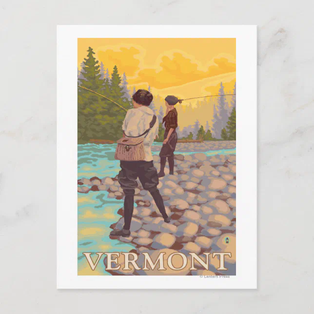 VermontWomen Fly Fishing Scene Postcard | Zazzle